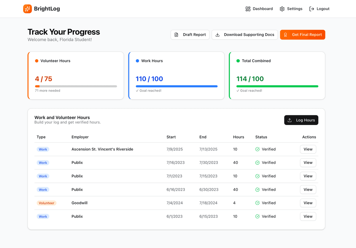 BrightLog - Track Your Hours for Florida Bright Futures